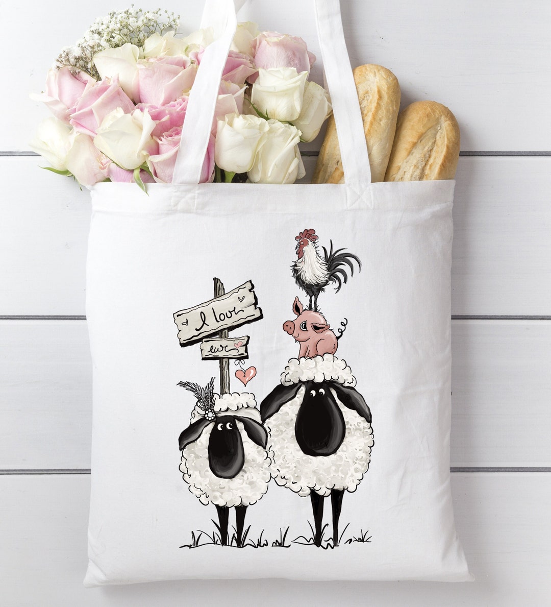 Farm Animal Tote Bag, Sheep Tote Bag, Farmhouse Tote Bag, Farm Canvas ...