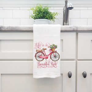 Pink Bicycle Flour Sack Towel, Bicycle Kitchen Towel, Floral Bike Dish ...