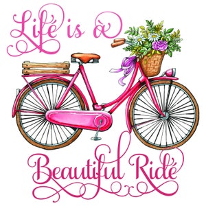 Pink Bicycle Flour Sack Towel, Bicycle Kitchen Towel, Floral Bike Dish ...