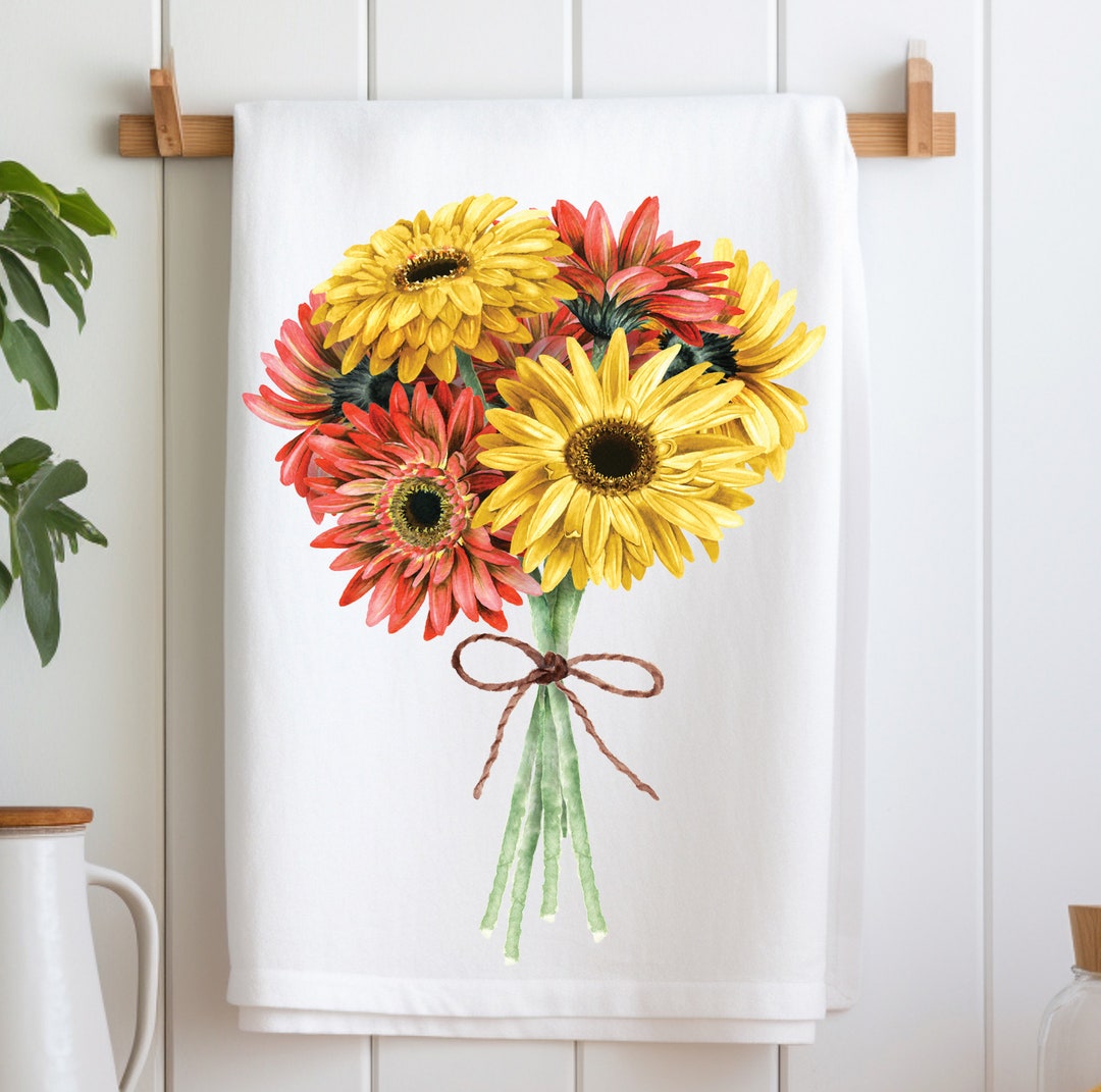 Gerbera Daisy Tea Towel, Daisy Kitchen Towel, Daisy Flour Sack Towel ...