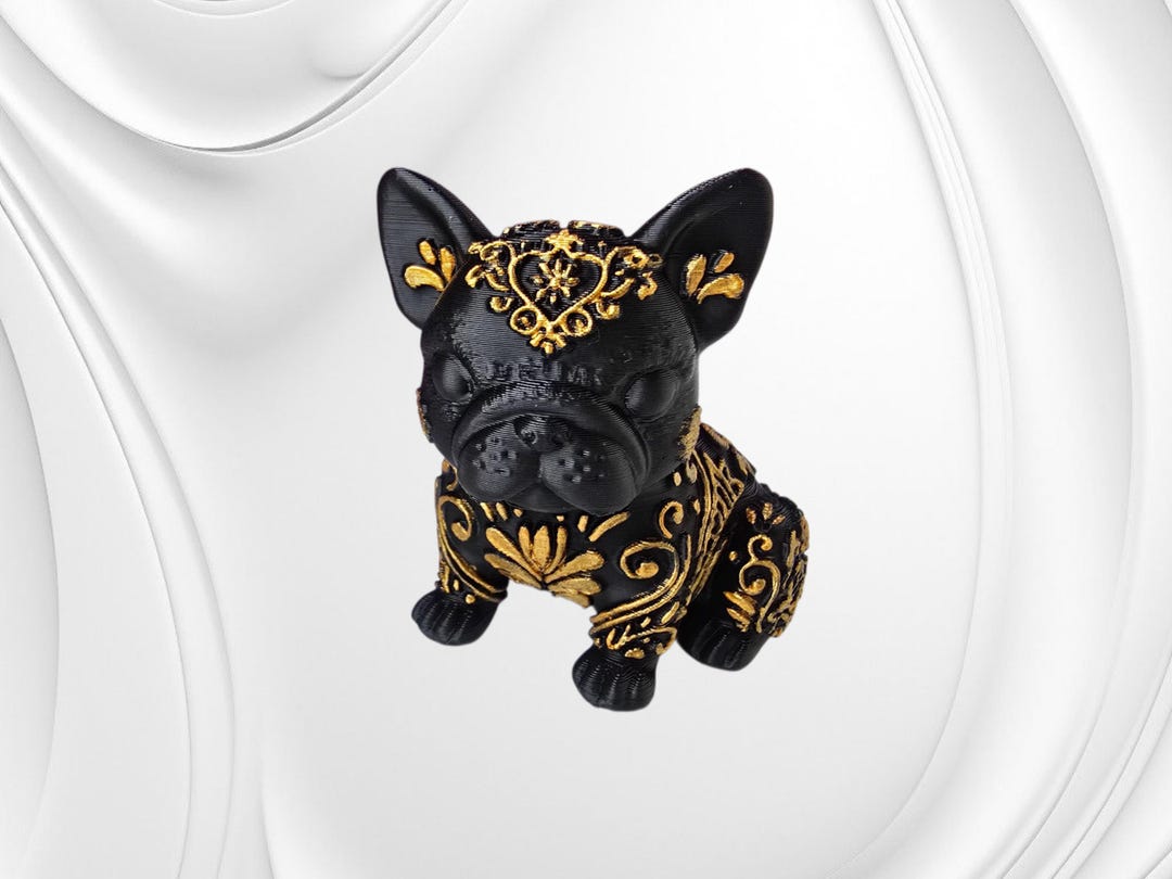 Hand-painted 3D Printed French Bulldog Model Black With Gold Detailing ...