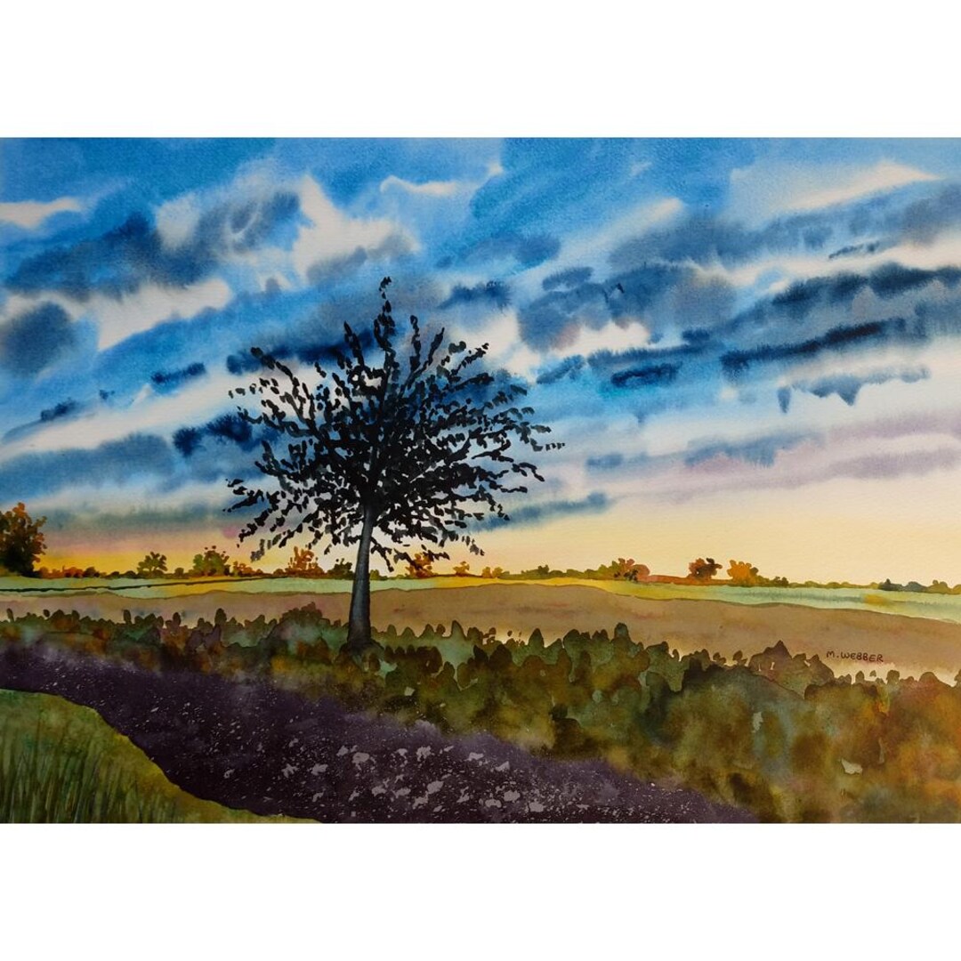 Sunset Suffolk Countryside Painting Original Watercolor - Etsy UK