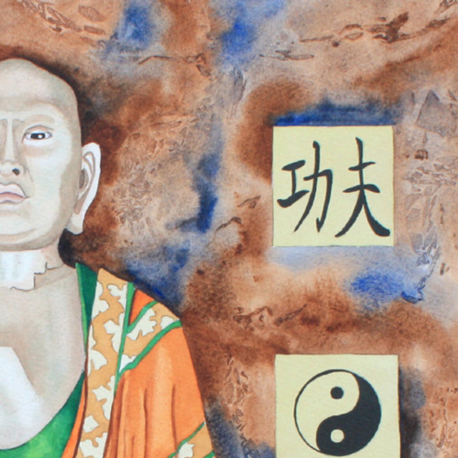 Lohan Buddhist Monk Statue Original Watercolour - Etsy
