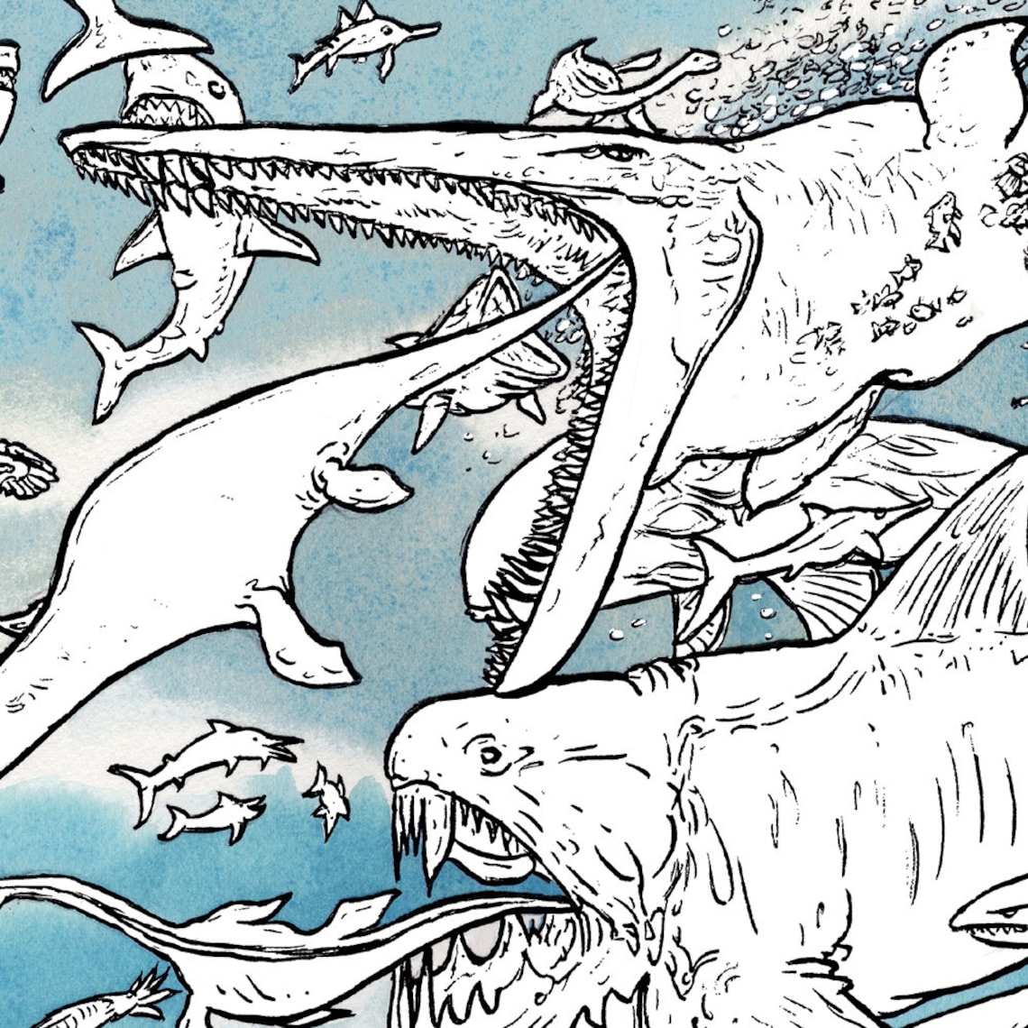 Underwater Dinosaurs Large A2 Colouring Poster for Adults and | Etsy