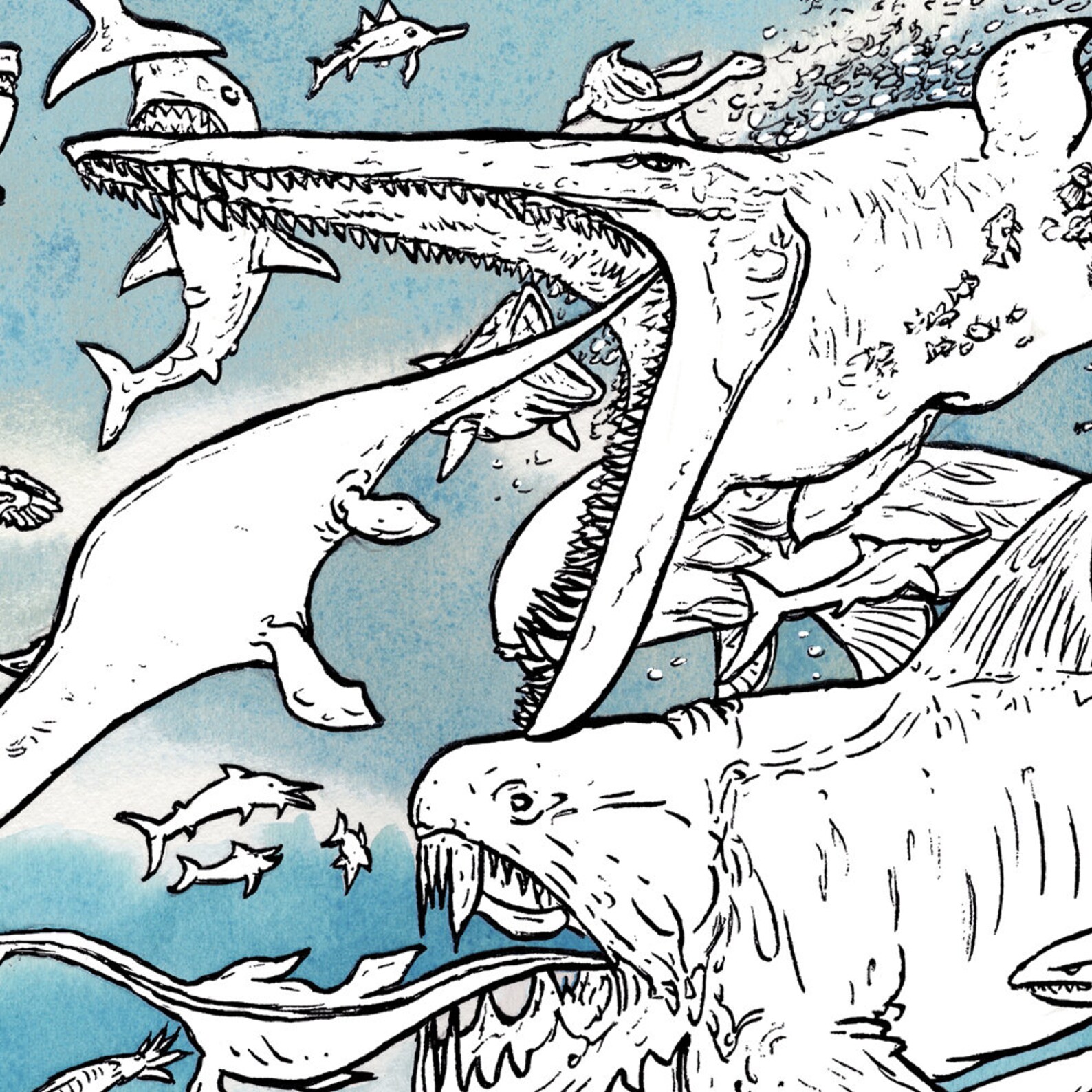 Underwater Dinosaurs Large A2 Colouring Poster for Adults and - Etsy