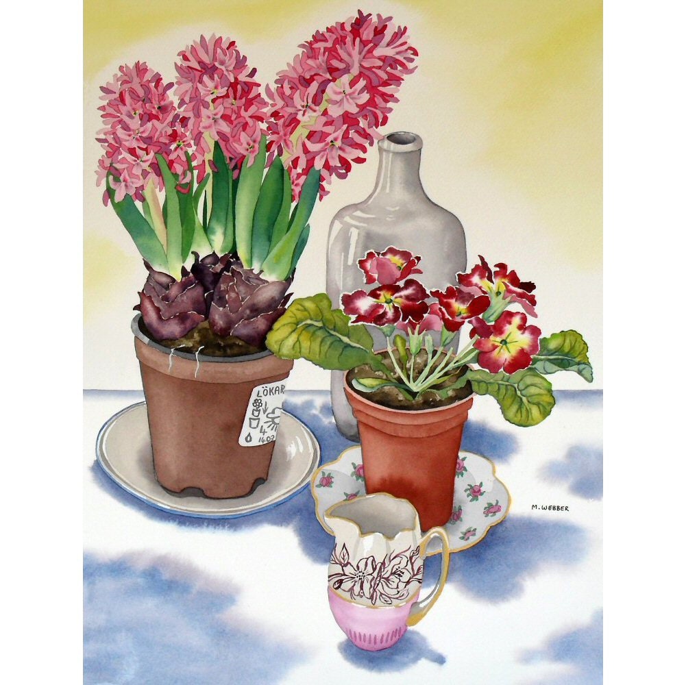 Original Botanical Still Life Watercolour Painting - Spring Flowers and ...