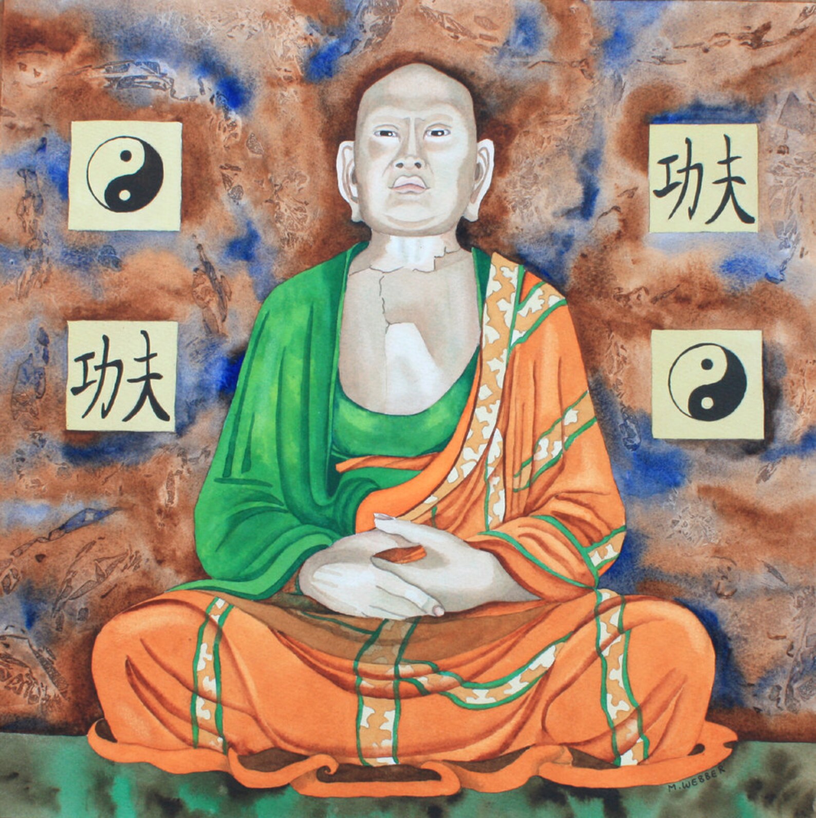 Lohan Buddhist Monk Statue Original Watercolour - Etsy