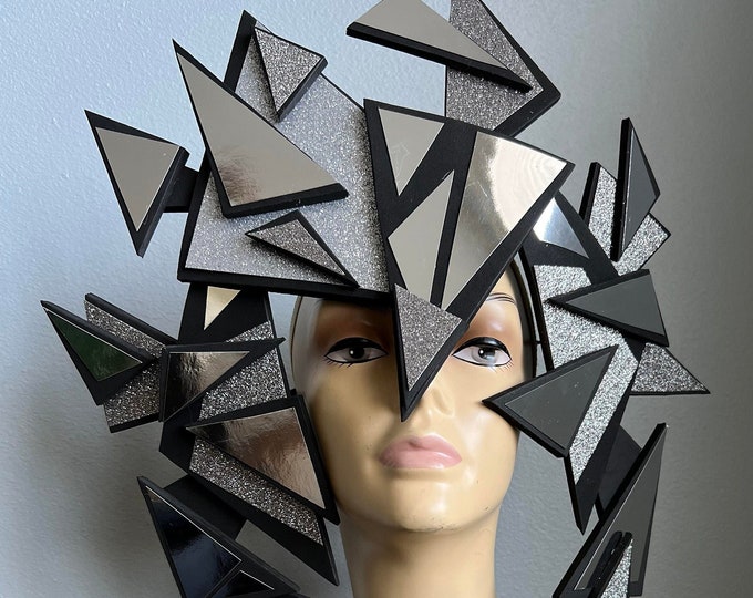 Black Mirror Fracture Metallic Silver Futuristic Headdress Halo Hat ...