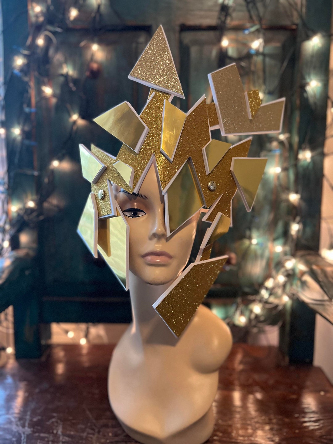 Gilded Gold Metallic Headgear Sci-fi Futuristic Headdress Costume ...