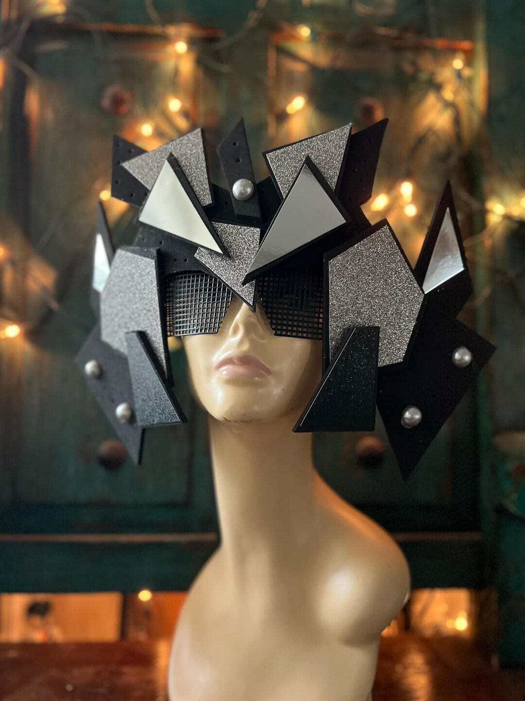 Sukah Synth Futuristic Cyborg Headgear Halo Hat Headpiece Mask Costume ...