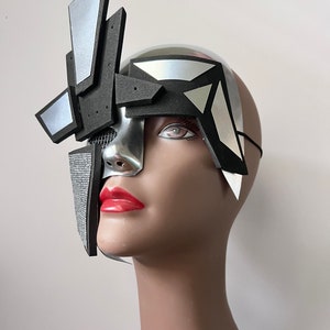 Gamma Meta-face Chrome Futuristic Droid Headgear Silver Robot Headpiece ...