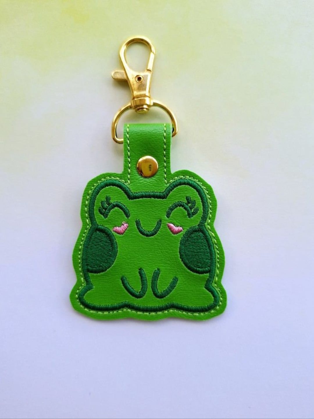 Happy Kawaii Frog - Embroidered Vinyl Keychain - Etsy