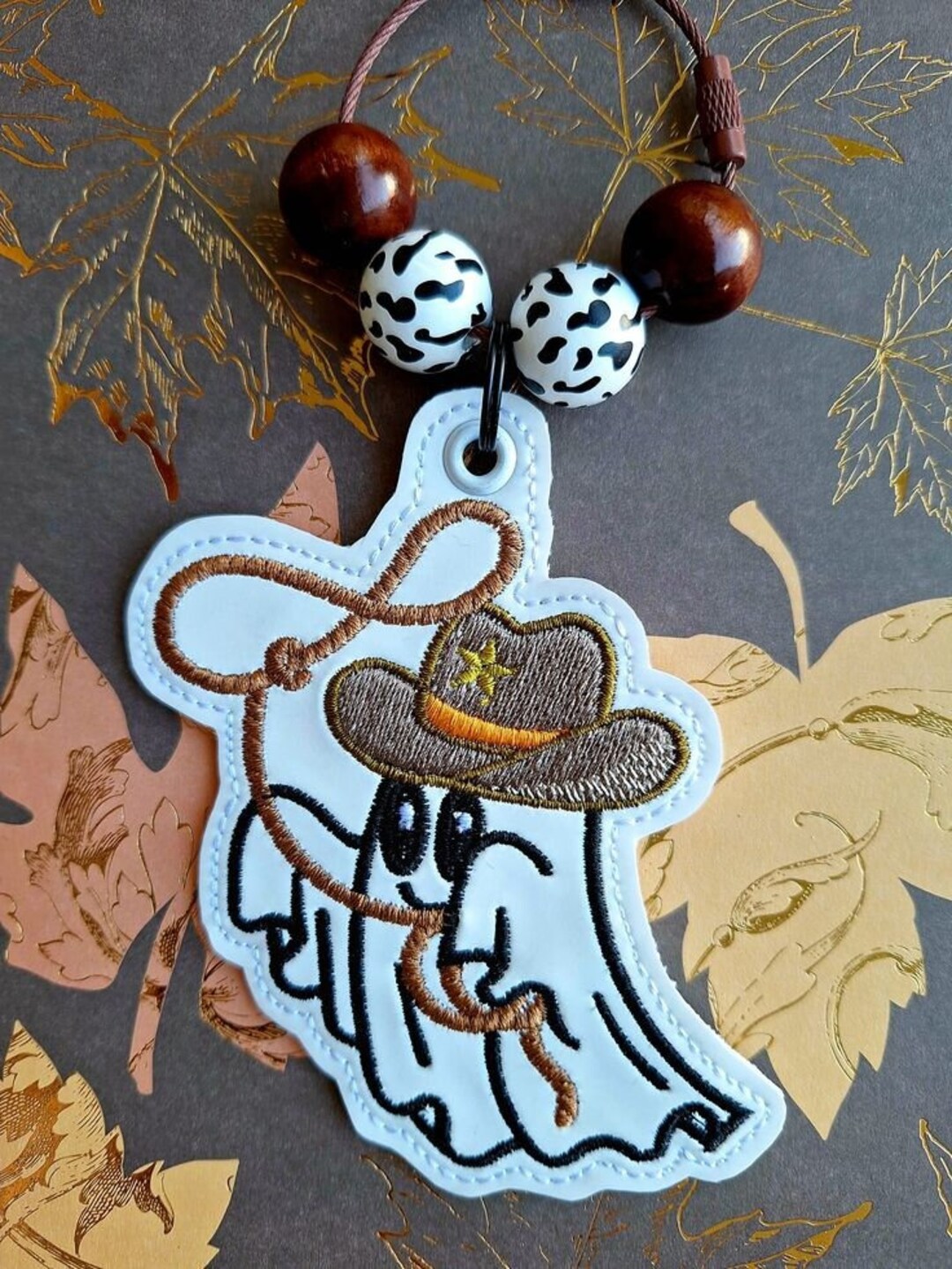 Ghost With a Lasso and Cowboy Hat - Embroidered Vinyl Bag Tag - Etsy