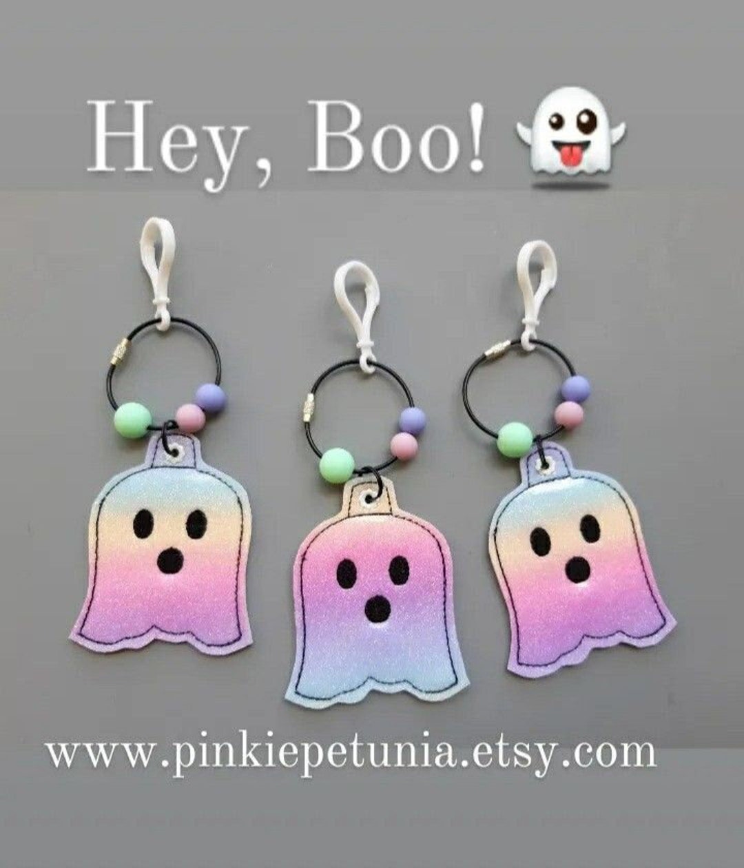 Embroidered Pastel Glitter Vinyl Ghost Key Tag - Etsy