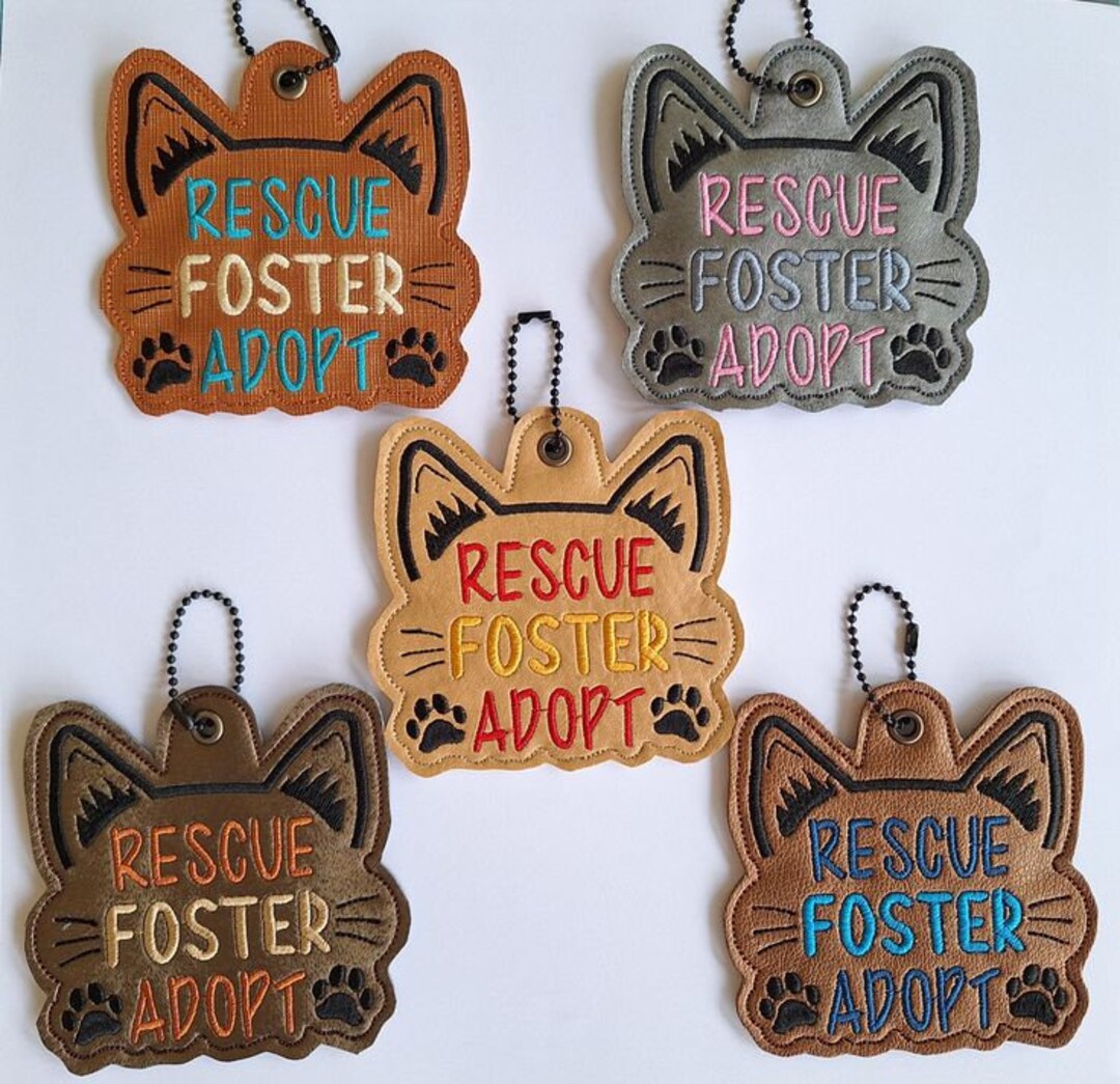 Rescue Foster Adopt - Embroidered Cat Bag Tag Keychain - Etsy