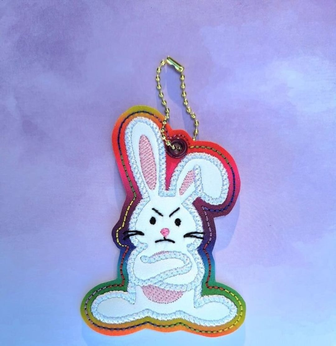 Grouchy Bunny Embroidered Bag Tag - Etsy