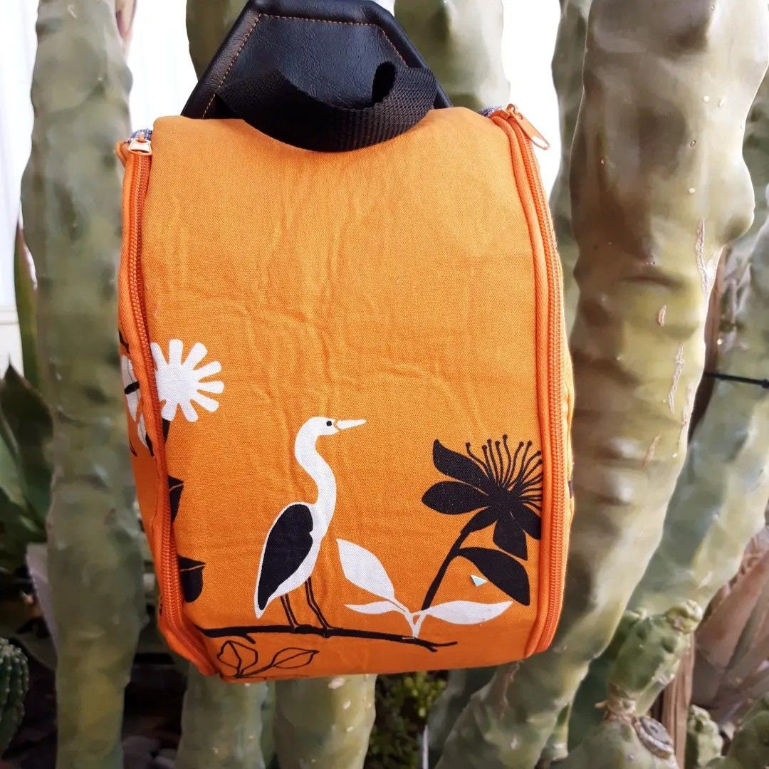 Sling Style Backpack - Orange Canvas - Birds - Etsy