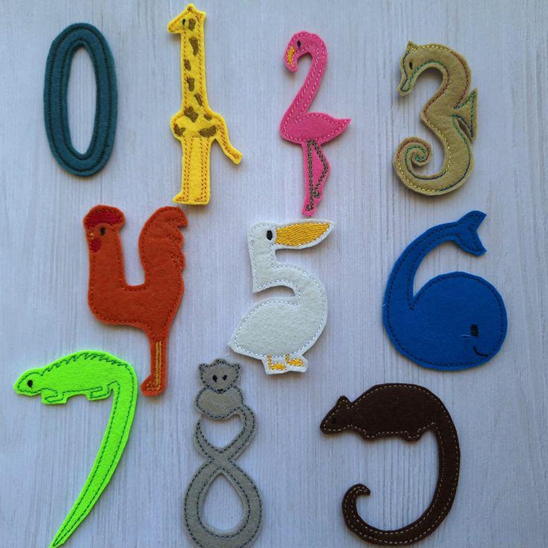 Animal Shaped Numbers - Embroidered Felt - Learning Tools - Etsy