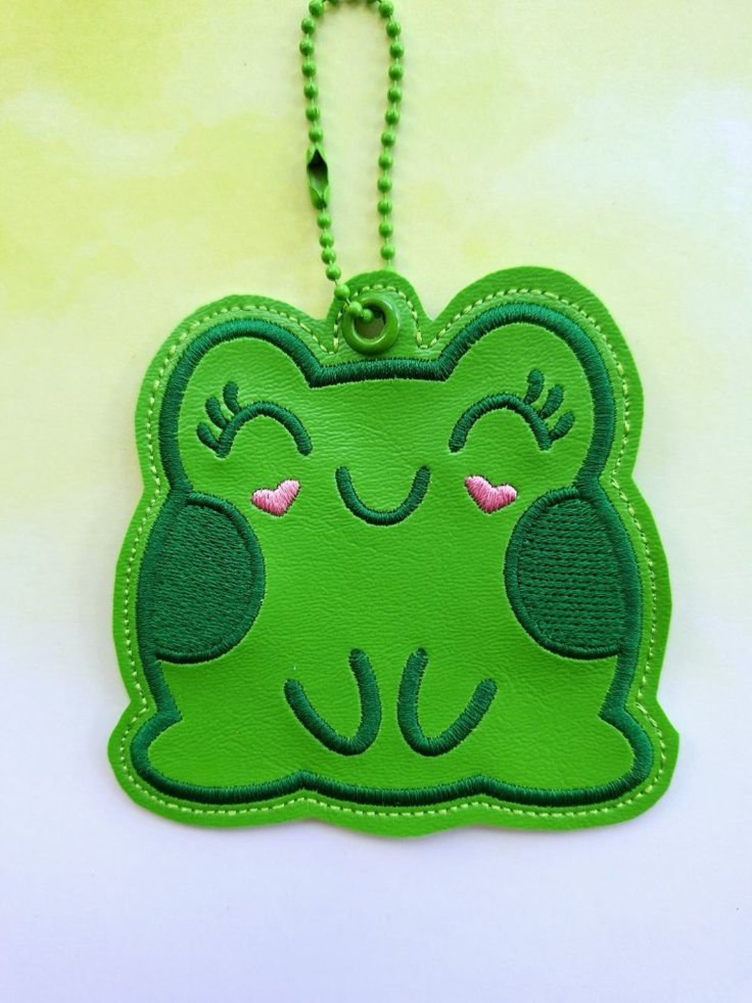 Happy Kawaii Frog - Embroidered Vinyl Bag Tag - Etsy