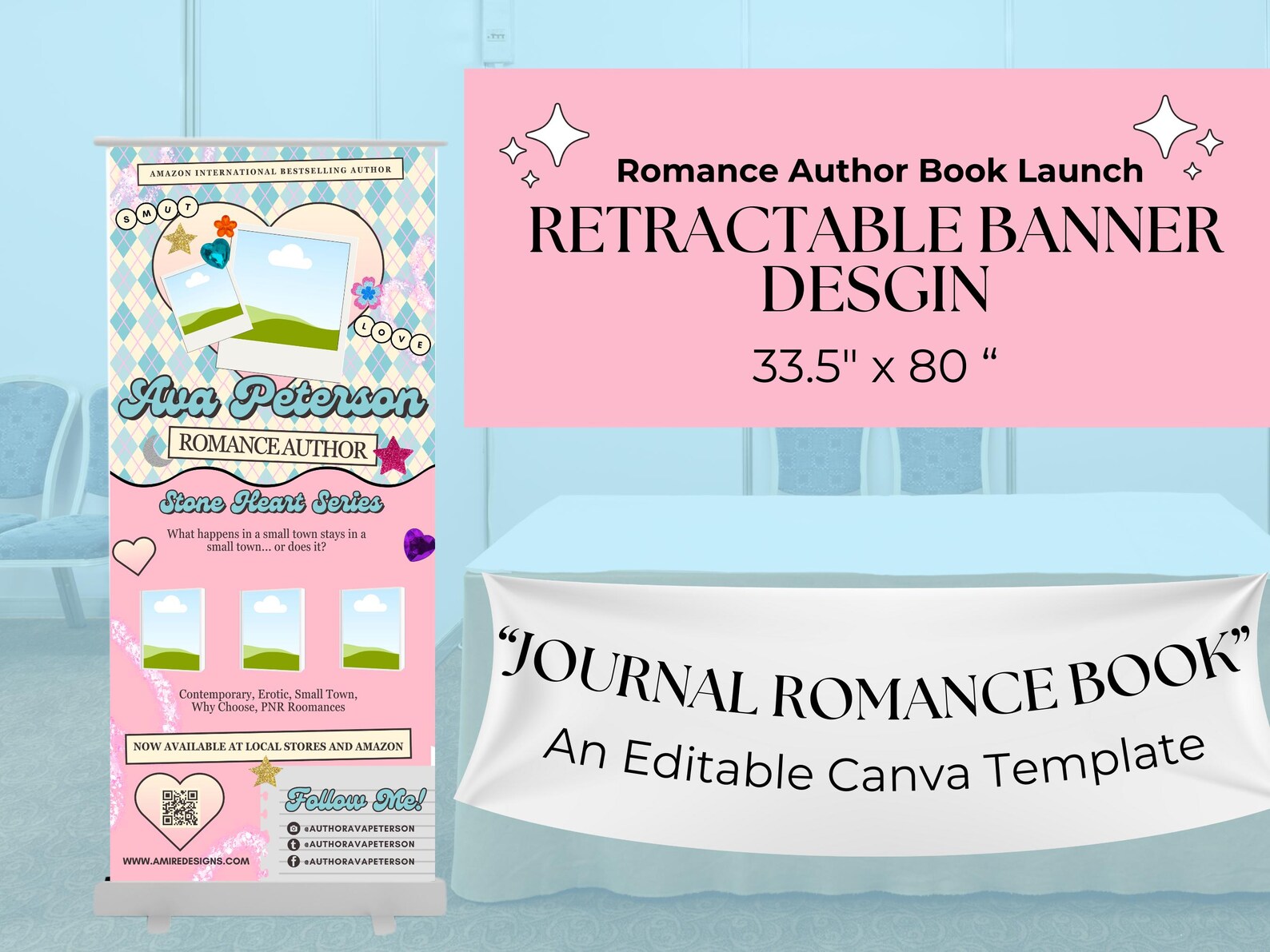Romance Author Retractable Banner Template: Book Signing Event (canva ...