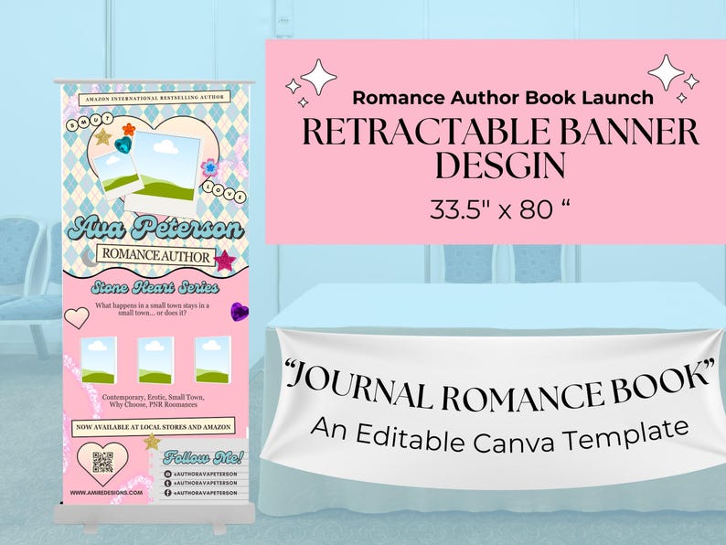 Romance Author Retractable Banner Template: Book Signing Event (canva ...