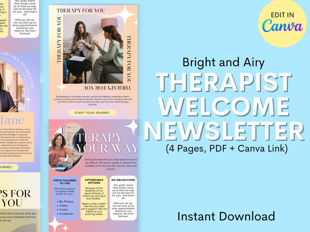 Editable Therapist Welcome Email Template, Easily Editable With a Canva ...