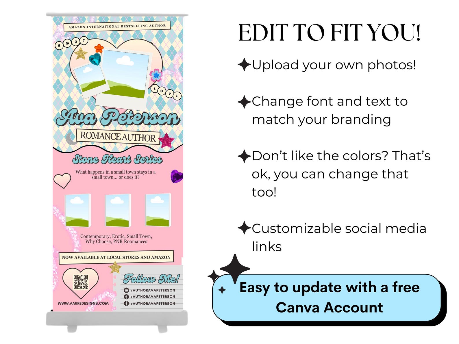 Romance Author Retractable Banner Template: Book Signing Event (canva ...