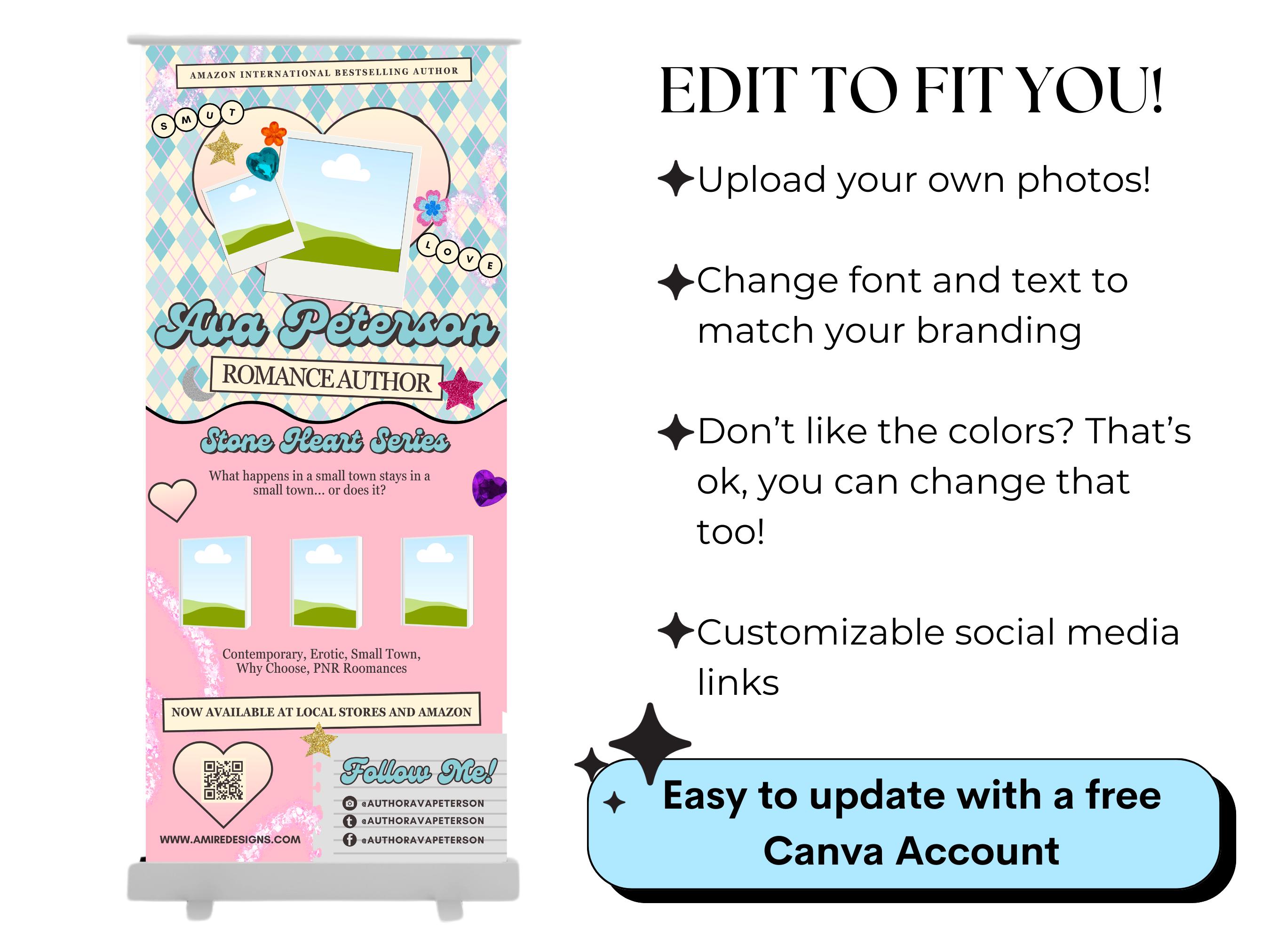Romance Author Retractable Banner Template: Book Signing Event (canva ...