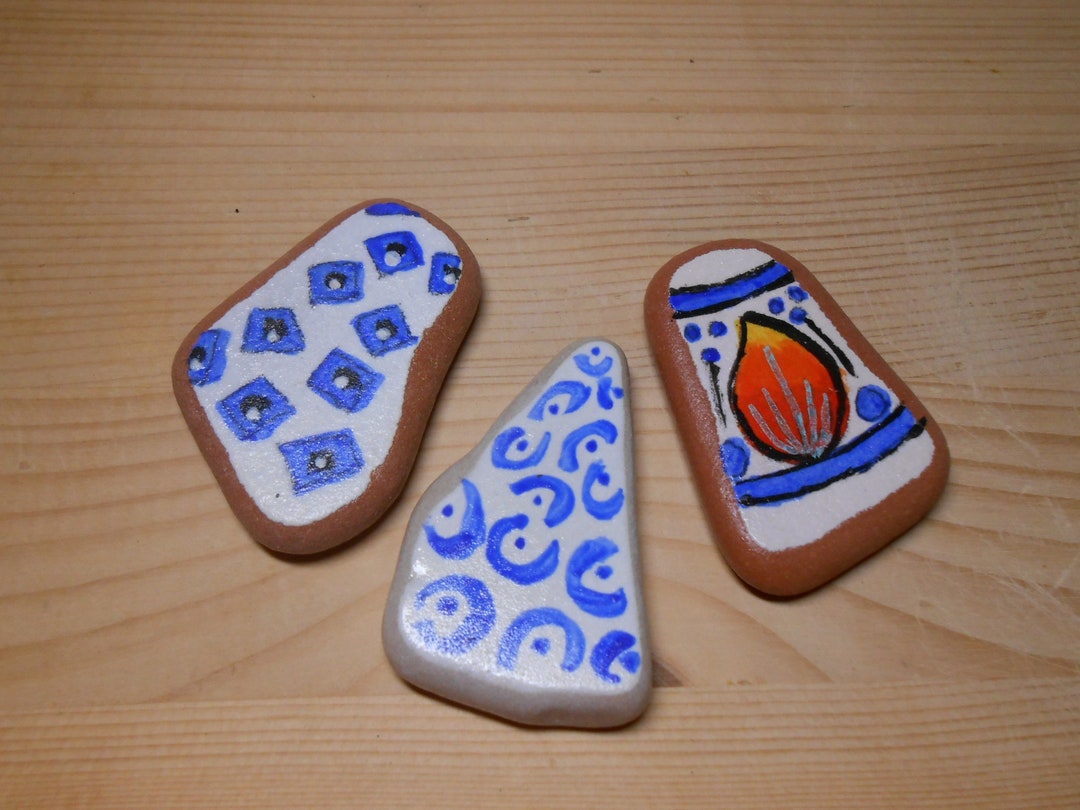 Hand Painted Beach Pottery 3 Sea Pottery Shards With Hand Painted Decor ...