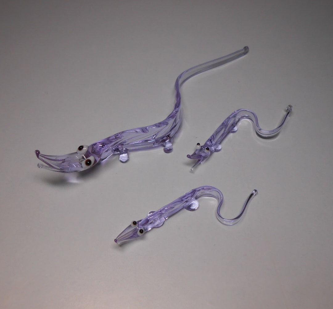 Glass Eel Fish Family Vintage Murano Glass Figurines Lamp-work 3 Vintage Blown Glass Eels Fish ...