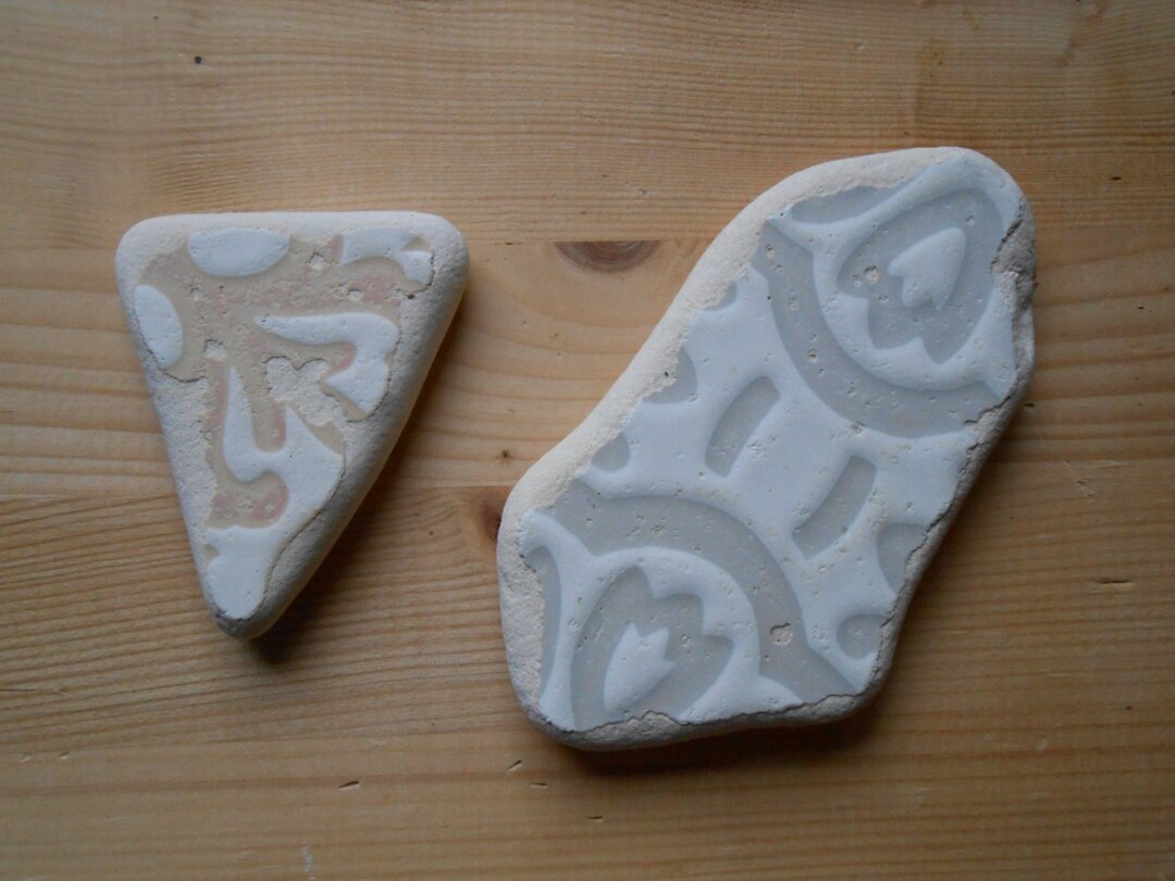 Genuine Surf Tumbled Beach Pottery Sea Pottery, 2 Vintage Pieces Large ...