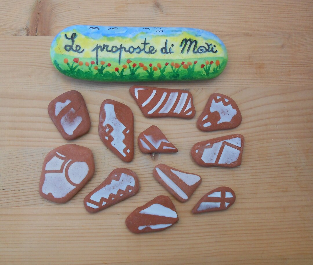 White and Terracotta Beach Pottery Fantasy Pattern, Genuine Sea Pottery ...