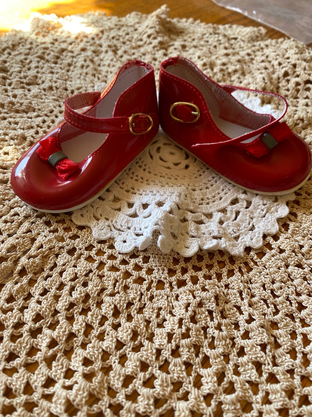Cute Red Shoes Size 3 1/2 With Actual Button Strap Closure - Etsy