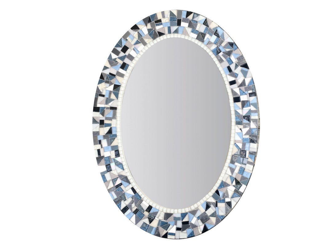 Blue and Gray Mirror / Oval Mosaic Mirror / Bathroom Decor / Mirror for ...