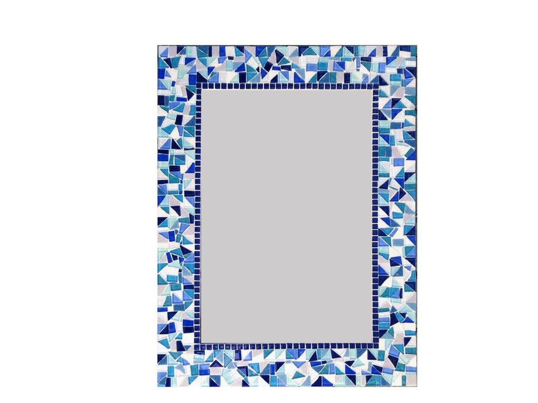 Large Wall Mirror in Blue, Gray, and Aqua Glass - Etsy