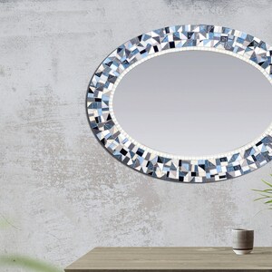 Blue and Gray Mirror / Oval Mosaic Mirror / Bathroom Decor / Mirror for ...