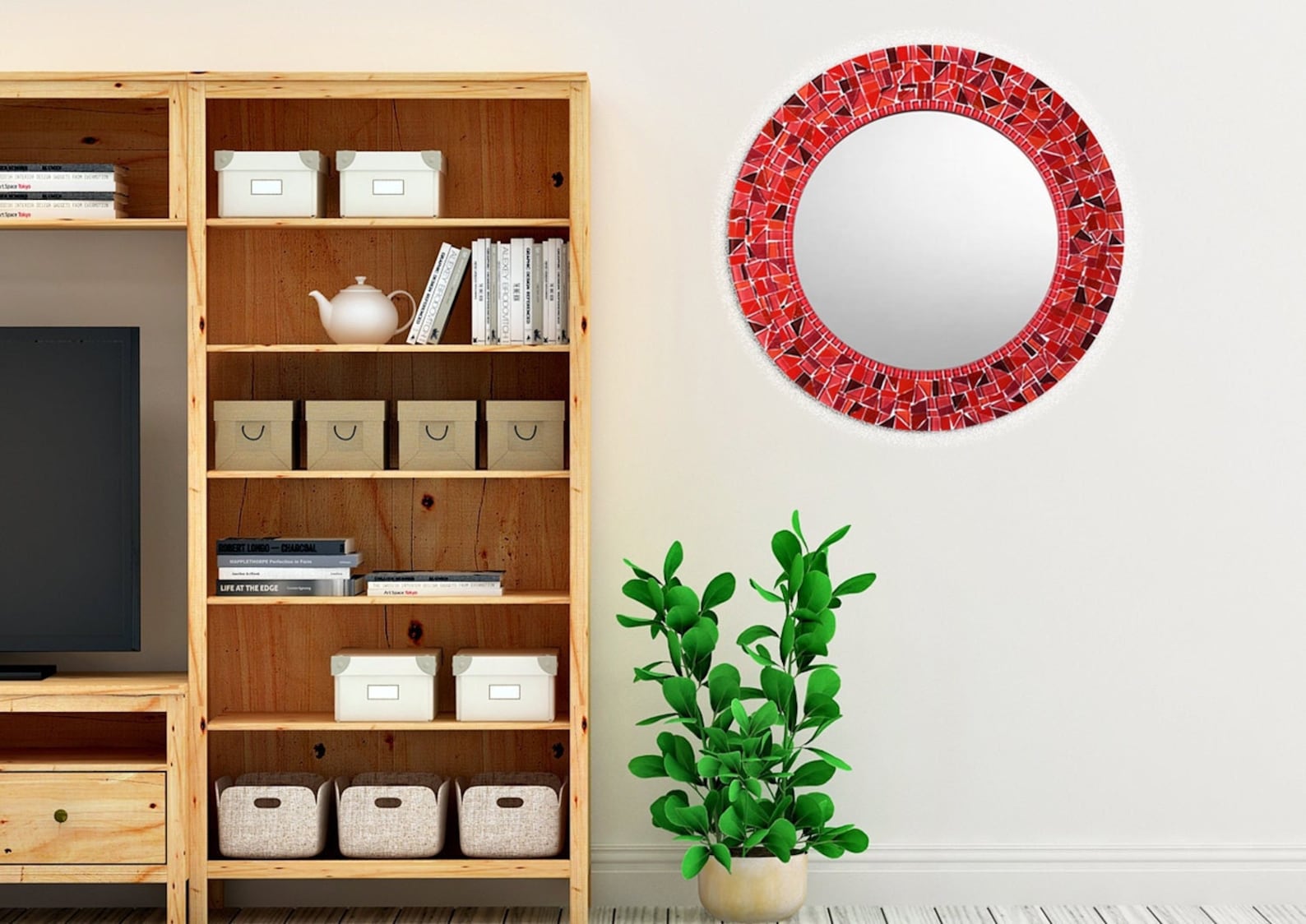 Red Mosaic Mirror Round Mirror Wall Mirror Red Home Decor - Etsy