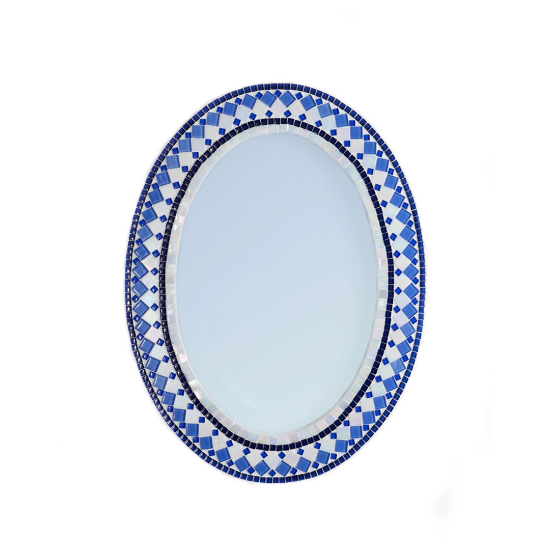 Wall Mirror, Blue and White Mosaic Mirror, Oval Mirror for Bathroom - Etsy