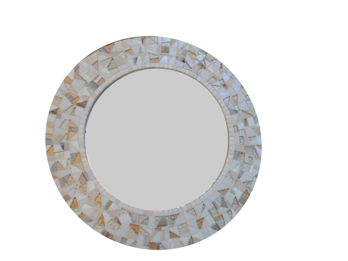 White and Gold Mosaic Mirror Round Wall Mirror White Home | Etsy