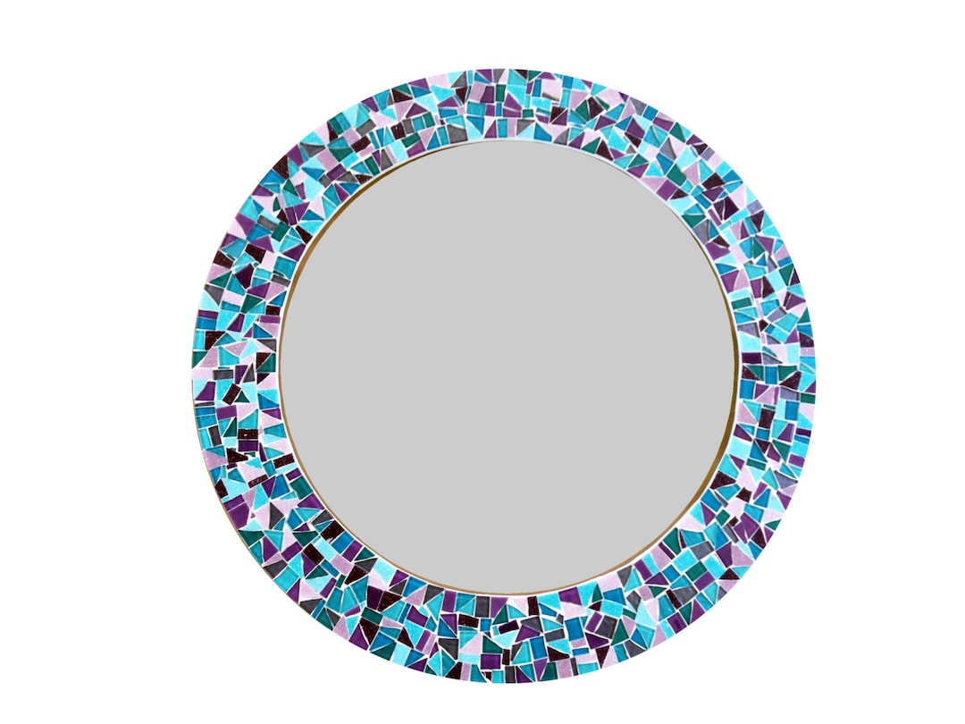 Teal and Purple Round Mosaic Wall Mirror, Stained Glass Mirror ...