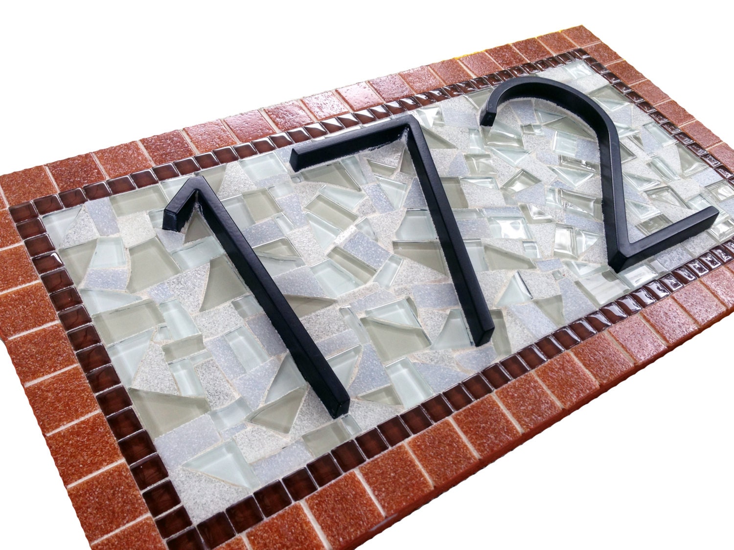 Mosaic Address Sign Brick and White Black Metal Numbers - Etsy