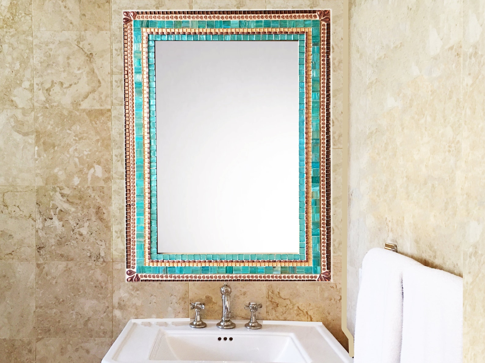 Bathroom Mirror Rectangular Mirror Mosaic Wall Mirror Aqua - Etsy