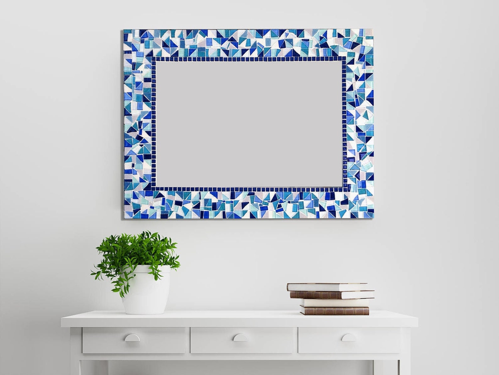 Large Wall Mirror in Blue, Gray, and Aqua Glass - Etsy