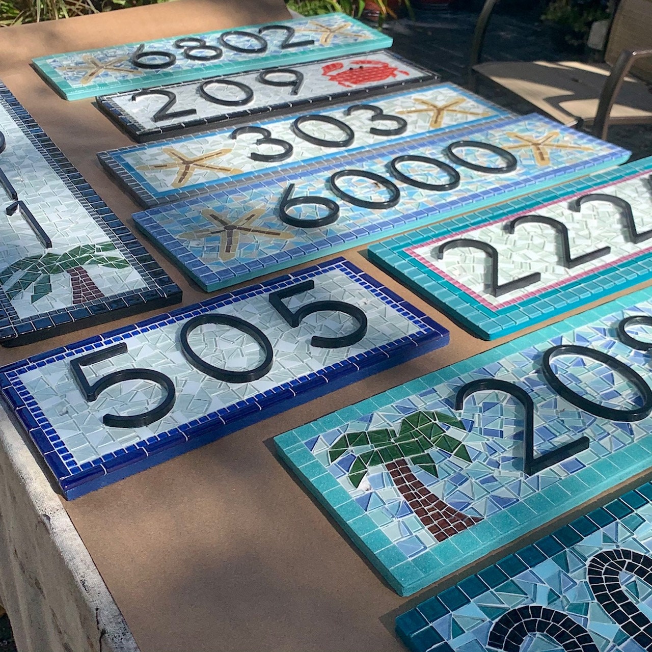 Aqua and Blue Address Sign With Starfish Mosaic House Number | Etsy