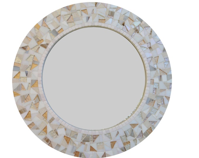 White and Gold Mosaic Mirror Round Wall Mirror White Home - Etsy
