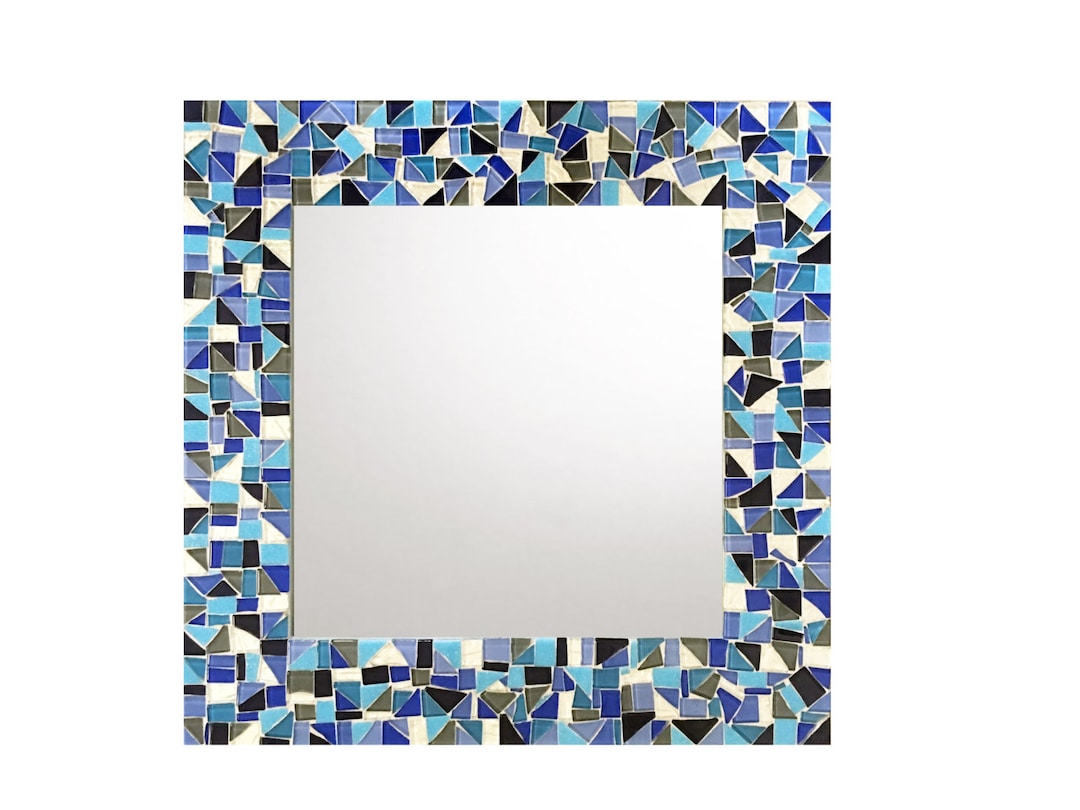 Blue Wall Mirror, Square Mosaic Mirror, Blue Home Decor, Handcrafted ...