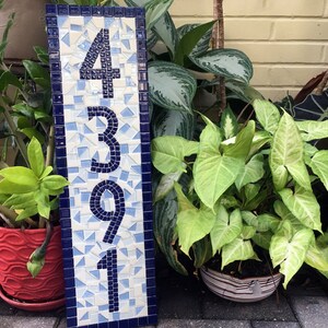 Vertical House Numbers, Blue and White House Number Sign, Mosaic ...