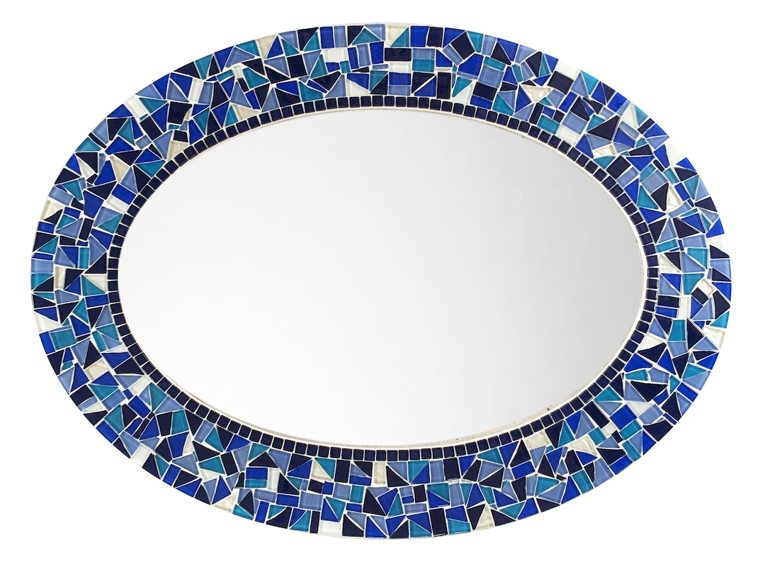 Blue Wall Mirror, Oval Mosaic Mirror - Etsy