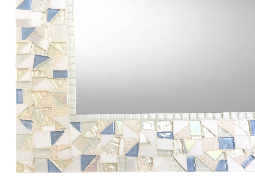 White Mosaic Wall Mirror: Pale Blue Glass, Handmade Decor - Etsy