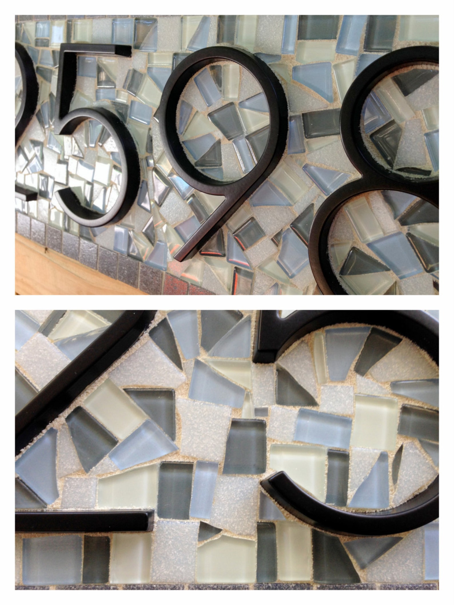 Mosaic Address Sign Beach House Grays and Blues | Etsy